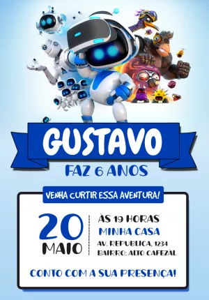 Convite aniversário Astro Bot com foto - Edite grátis com nosso editor ...