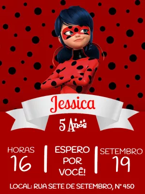 Convite aniversário LadyBug - Edite grátis com nosso editor online