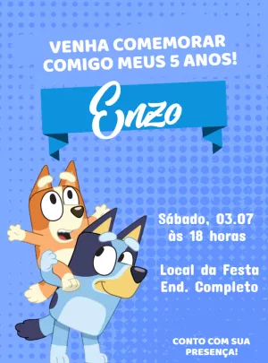 Convite aniversário Bluey - Edite grátis com nosso editor online