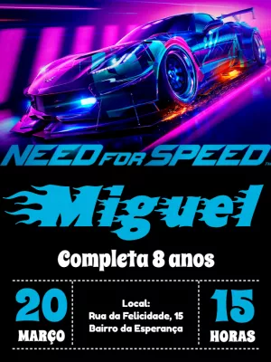 Fazer convite online convite digital Aniversário Need for Speed