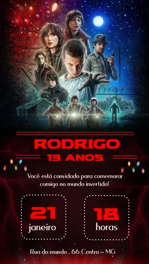 Convite aniversário Stranger Things - Edite grátis com nosso editor online