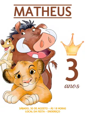 Invitación de cumpleaños del Rey León en acuarela - Un increíble editor ...