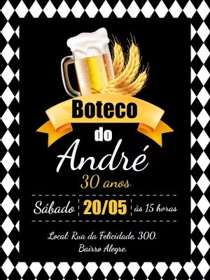 Convite aniversário boteco - Edite grátis com nosso editor online