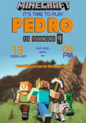 Make online invitation digital birthday minecraft invitation
