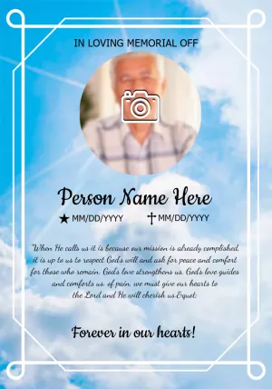 Make online MEMORIAL FUNERAL CARD digital invitation with photo