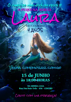 Convite Aniversário Ariel a Pequena Sereia Negra - Edite grátis com ...