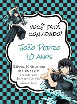 Convite aniversário Tokito Muichiro Demon Slayer - Edite grátis com ...