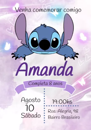 Convite Aniversário Stitch - Edite grátis com nosso editor online