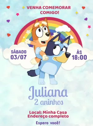 Convite aniversário Bluey - Edite grátis com nosso editor online