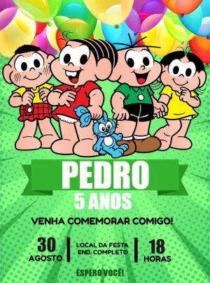 Convite Aniversário Turma da Monica - Edite grátis com nosso editor online