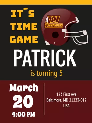 Birthday invitation Washington Commanders - An amazing online editor ...