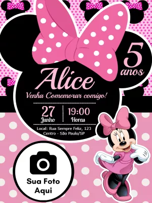 Pink Minnie Mouse Birthday Invitation with Photo - An amazing online ...