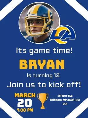 Birthday Invitation Los Angeles Chargers with photo - An amazing online ...