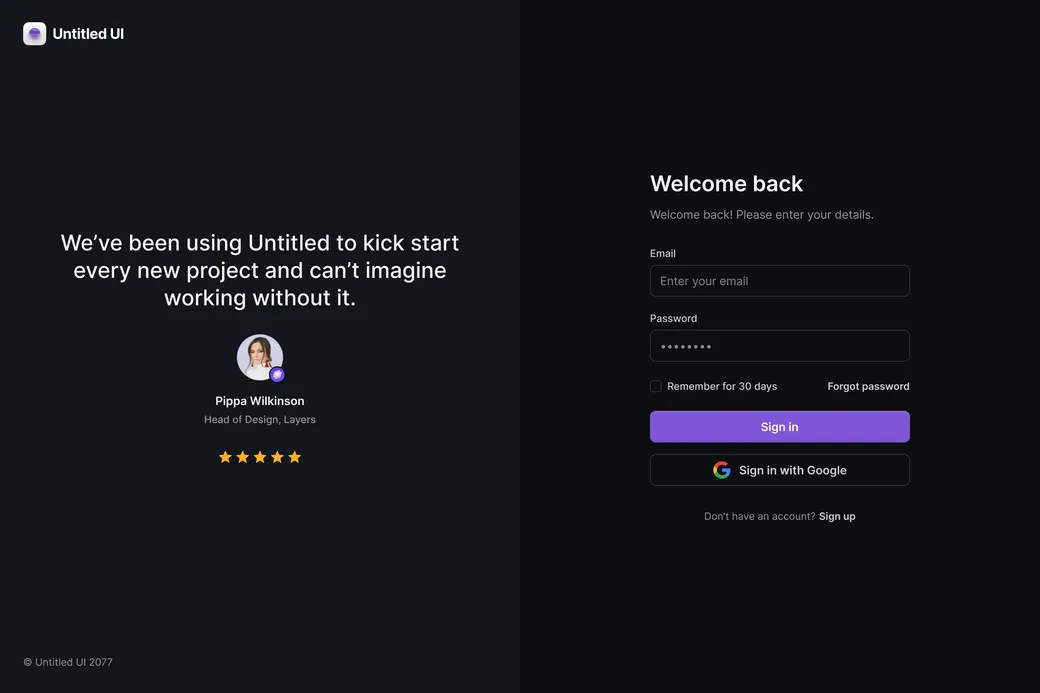 Log in pages | Untitled UI