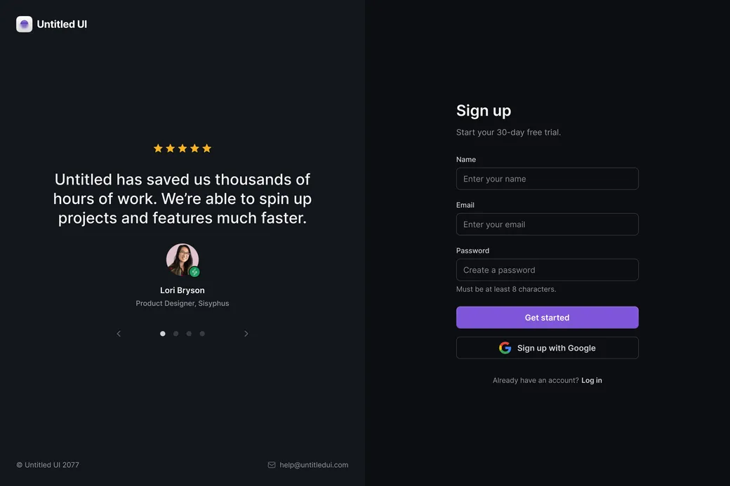 Sign up pages | Untitled UI
