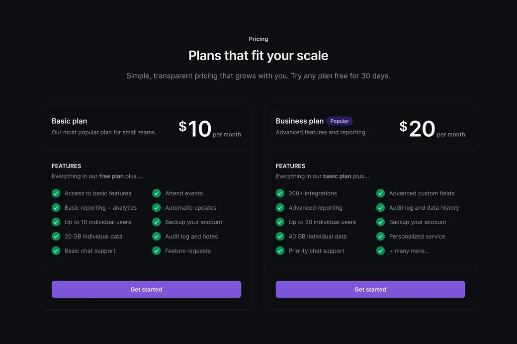 React website pricing section components | Untitled UI