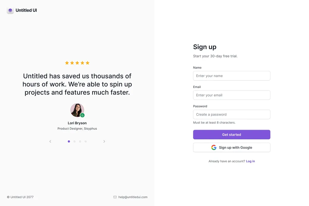 Sign up pages | Untitled UI