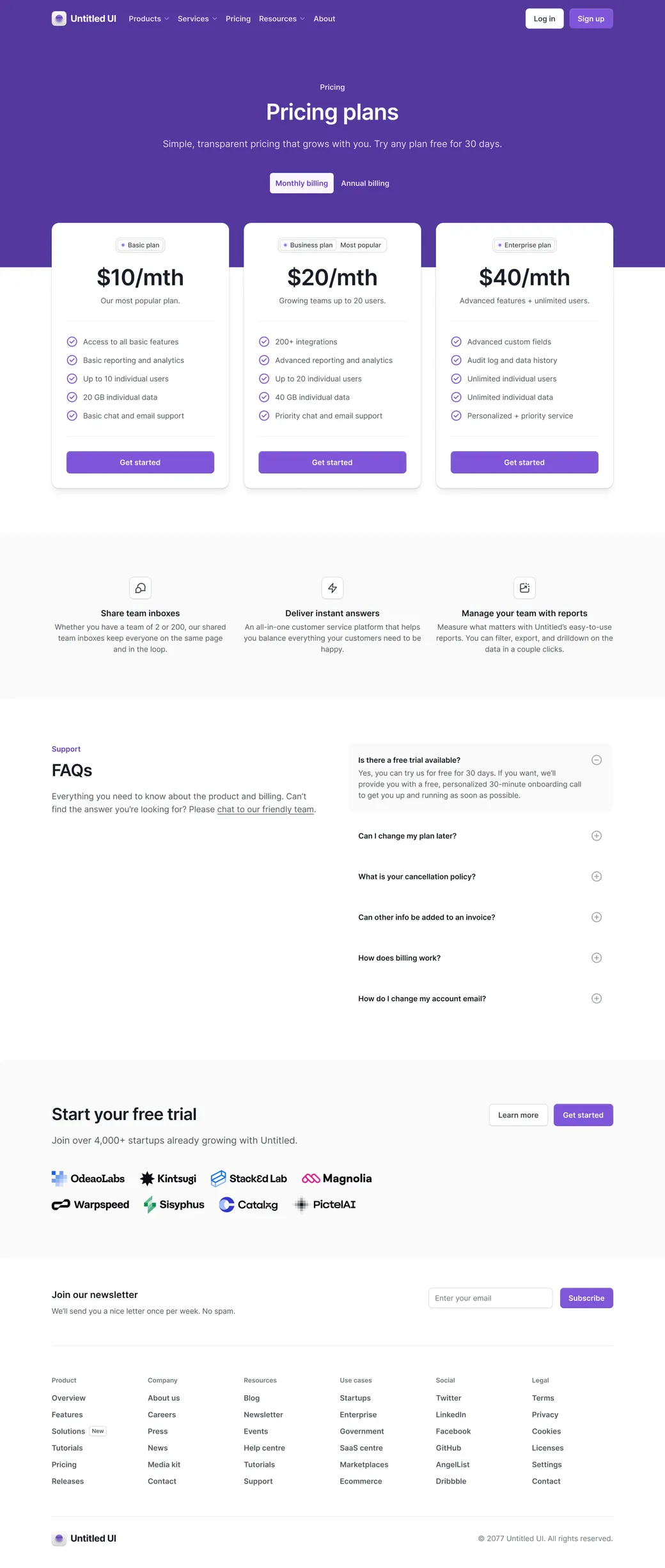 React website pricing pages | Untitled UI