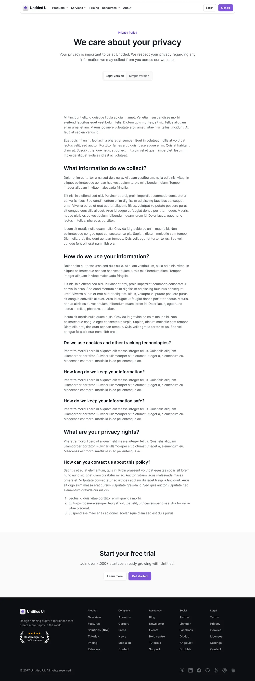 React website legal pages | Untitled UI