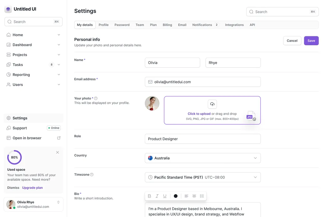 React settings pages | Untitled UI