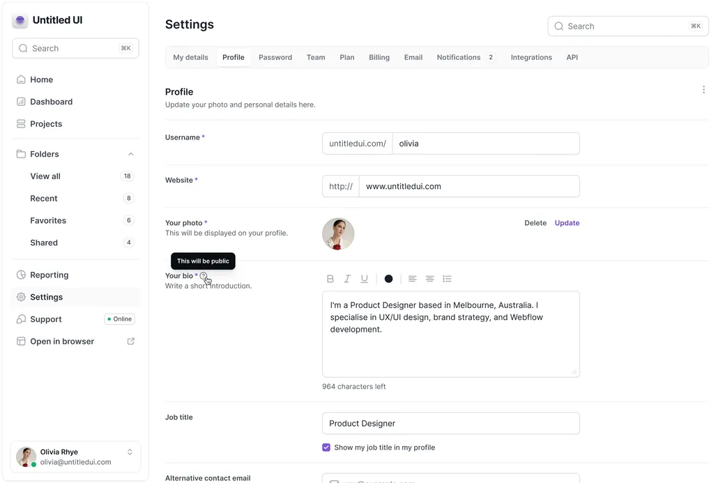 React settings pages | Untitled UI