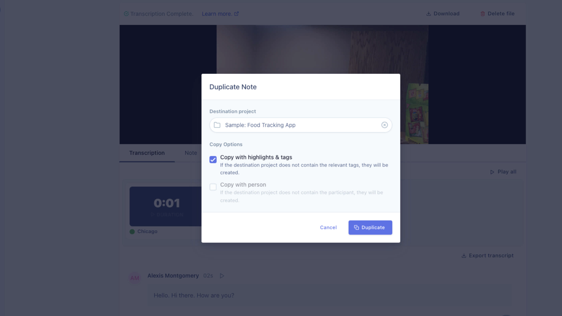 Duplicate notes across project