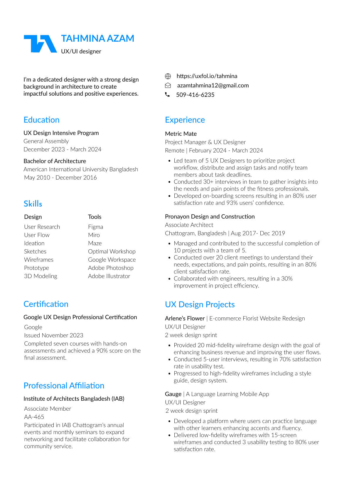 Tahmina Azam's Portfolio