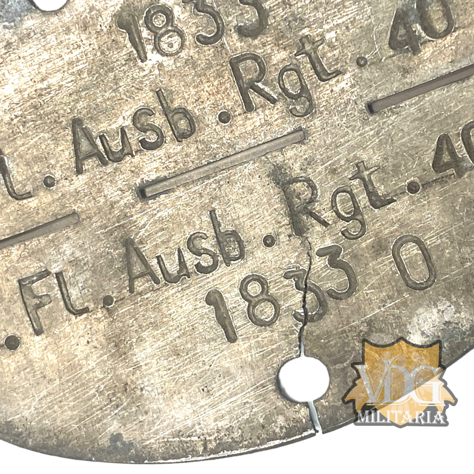 WW2 German Identity Disc Dog Tag 1833 O 2.FL. AUSB.RGT.40 | VDG Militaria