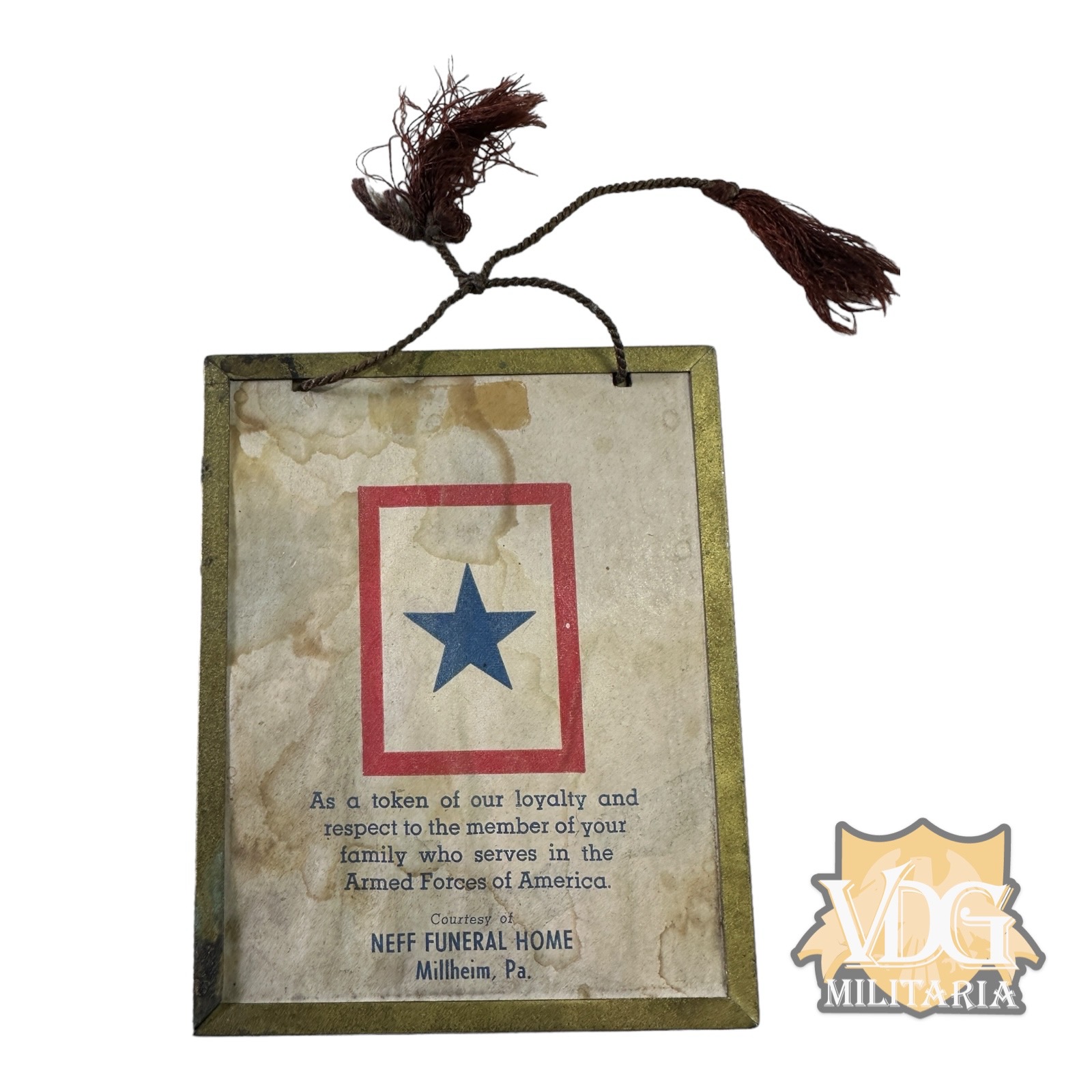 WW2 US Framed Blue Star Son in Service Window Display-Neff Funeral Home ...