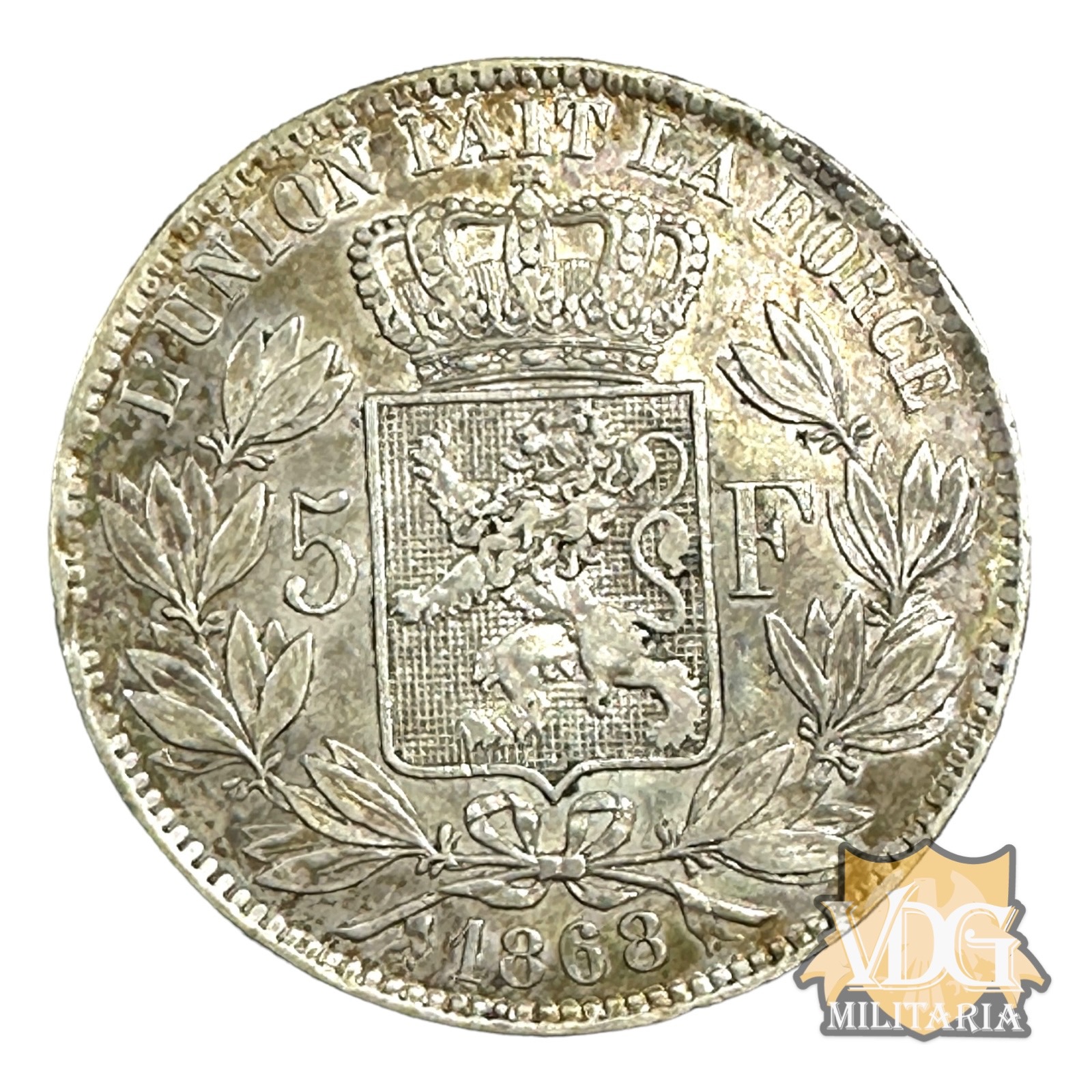 Kingdom of Belgium-King Leopold II 1868 5 Francs .90 Silver Coin | VDG ...