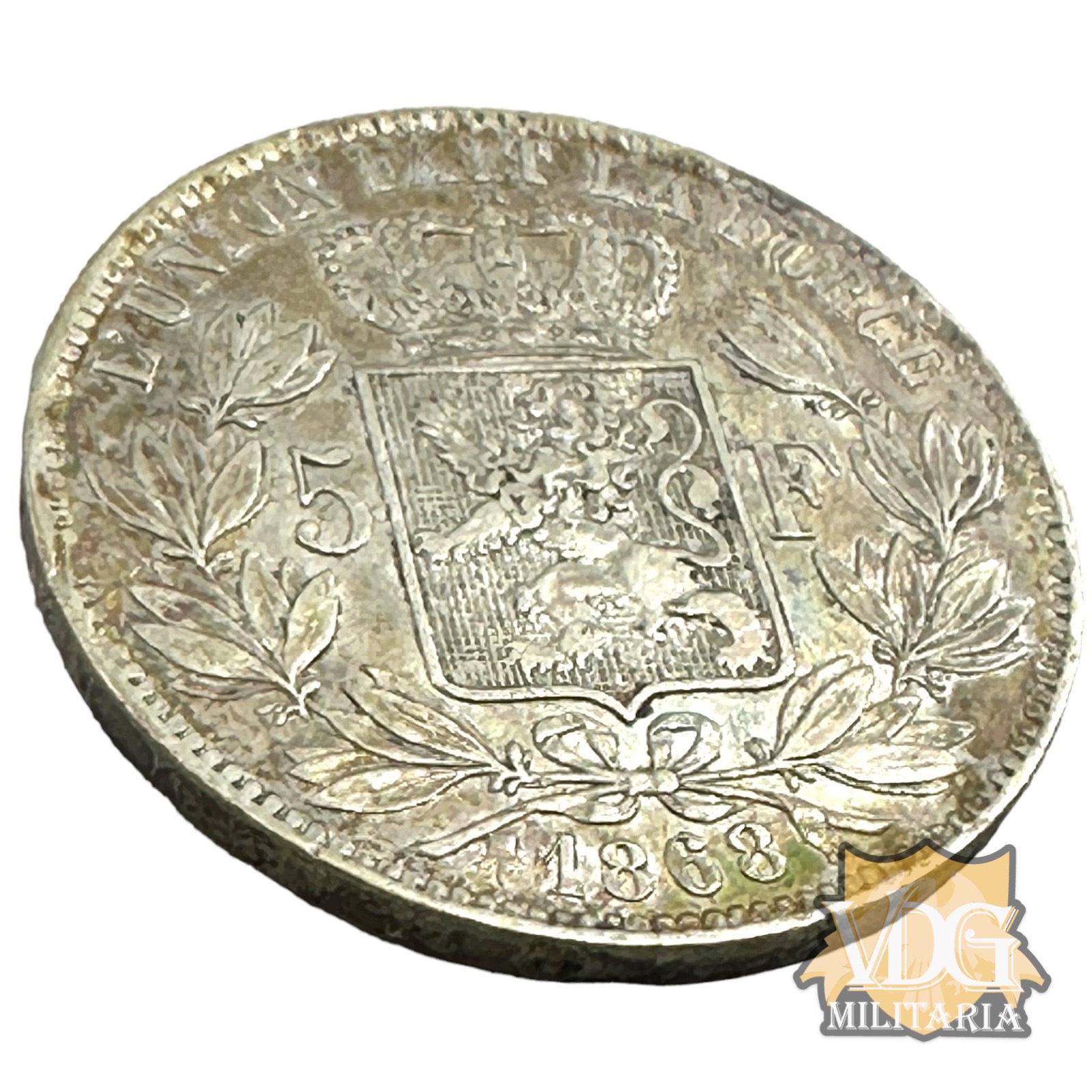 Kingdom of Belgium-King Leopold II 1868 5 Francs .90 Silver Coin | VDG ...
