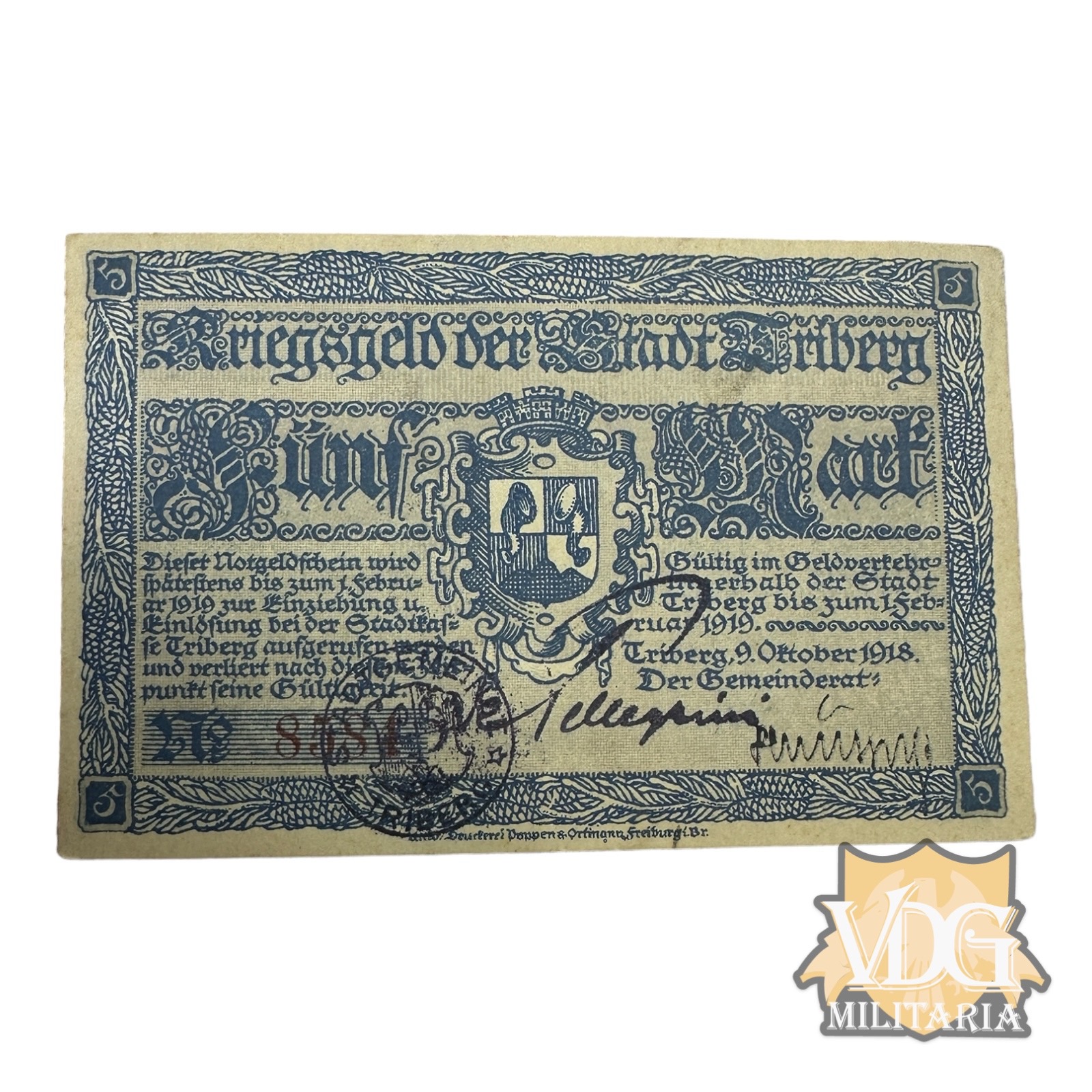 WW1 German Baden 1918 "Kriegsgeld"City of Triberg 5 Funf Mark ...