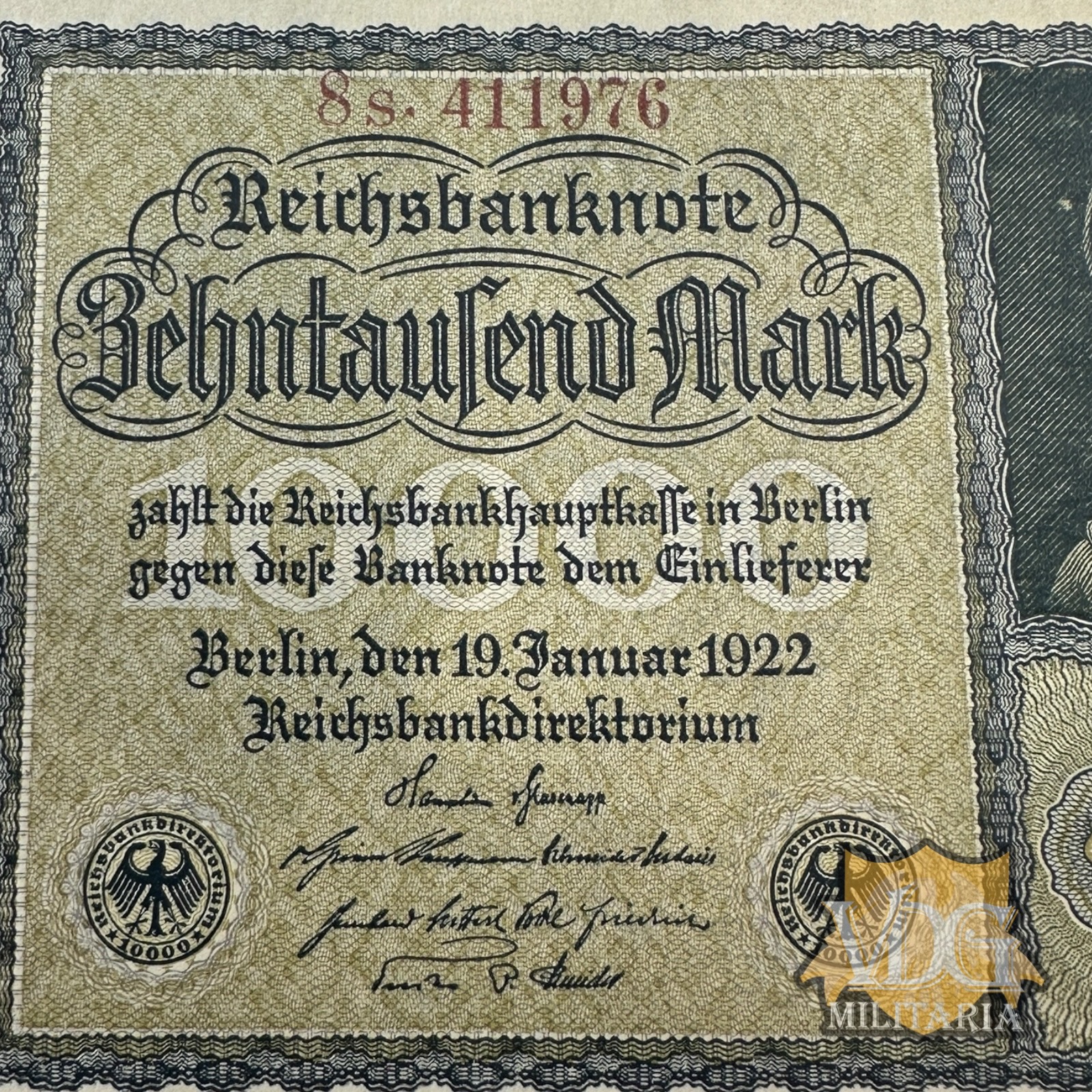 German Weimar Republic 1922 10,000 Mark Reichbanknote Paper Currency ...