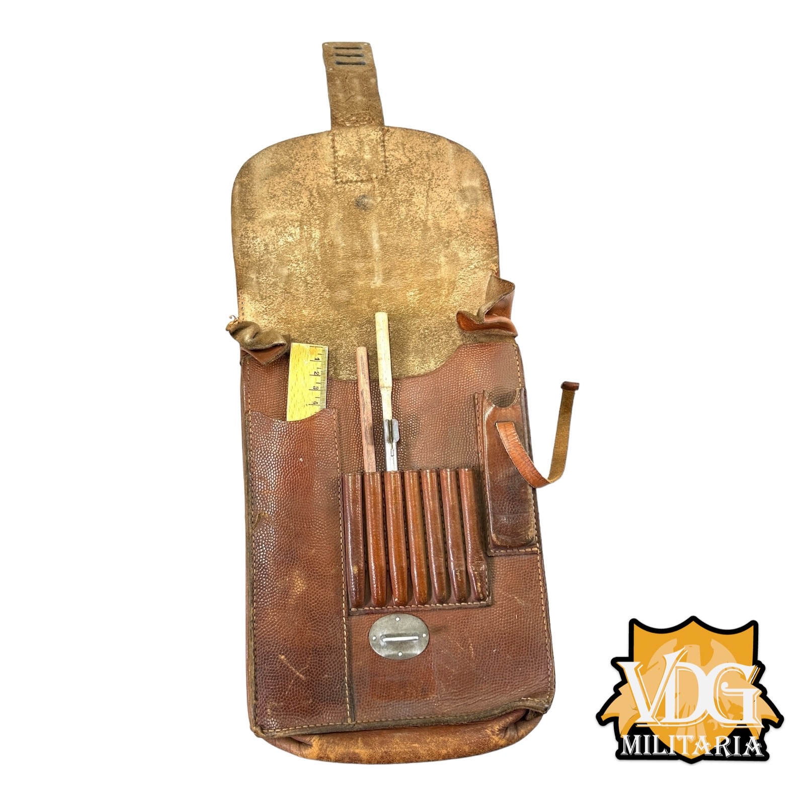 WW2 German Wehrmacht Brown Leather Map Case with Tools | VDG Militaria