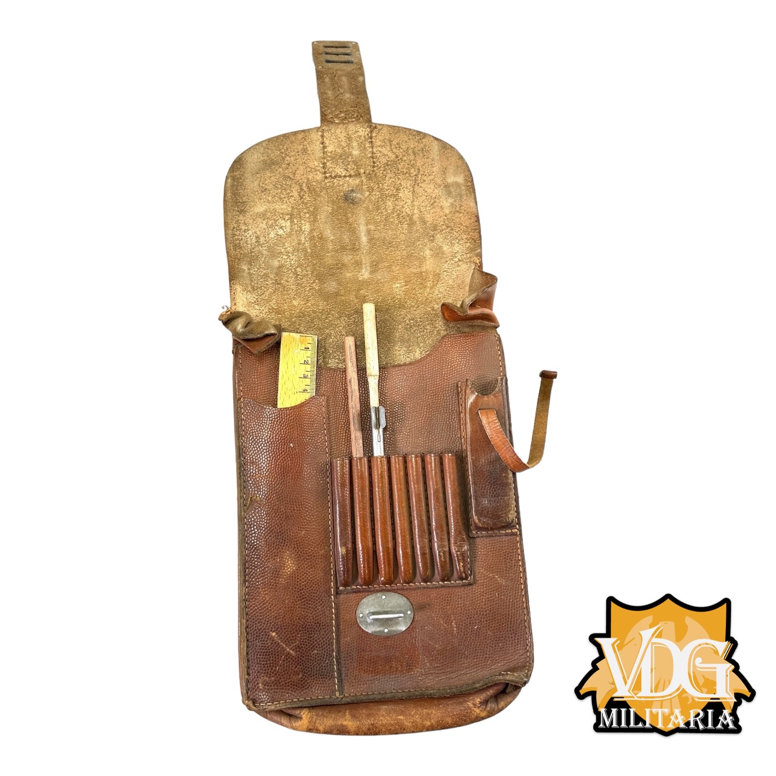 WW2 German Wehrmacht Brown Leather Map Case with Tools | VDG Militaria