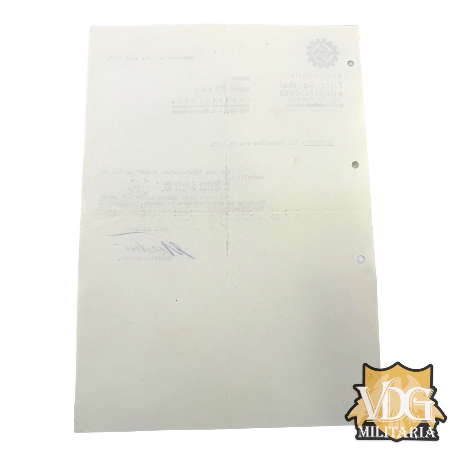WW2 German 1939 DAF German Labor Front Letter from Fritz Sauckel ...