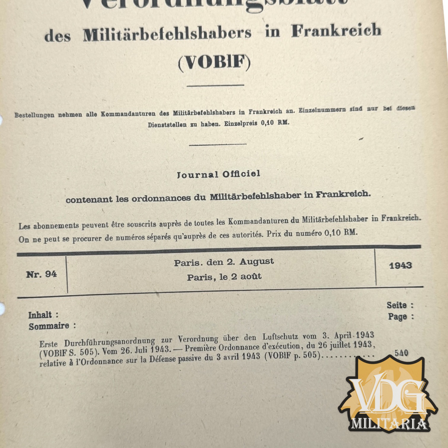 WW2 German 1943 Orders Notice of the German Military Commander in ...
