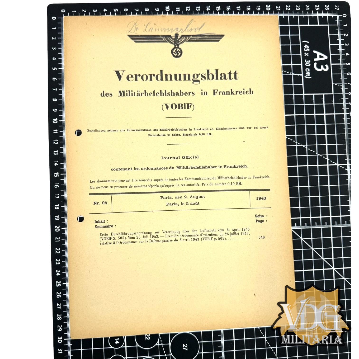 WW2 German 1943 Orders Notice of the German Military Commander in ...