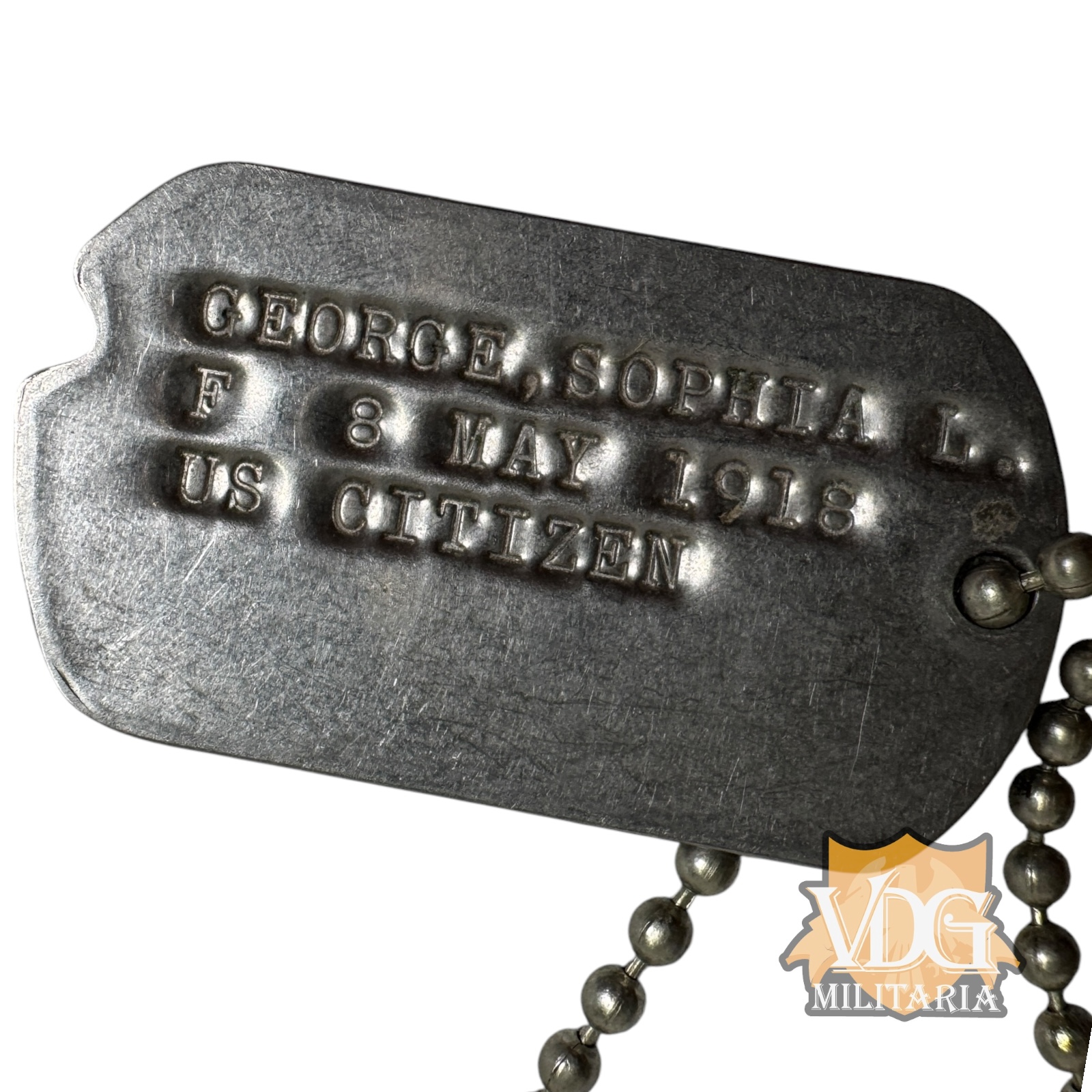 WW2 US Female Civilian Identification Dog Tags Named to Sophia L ...