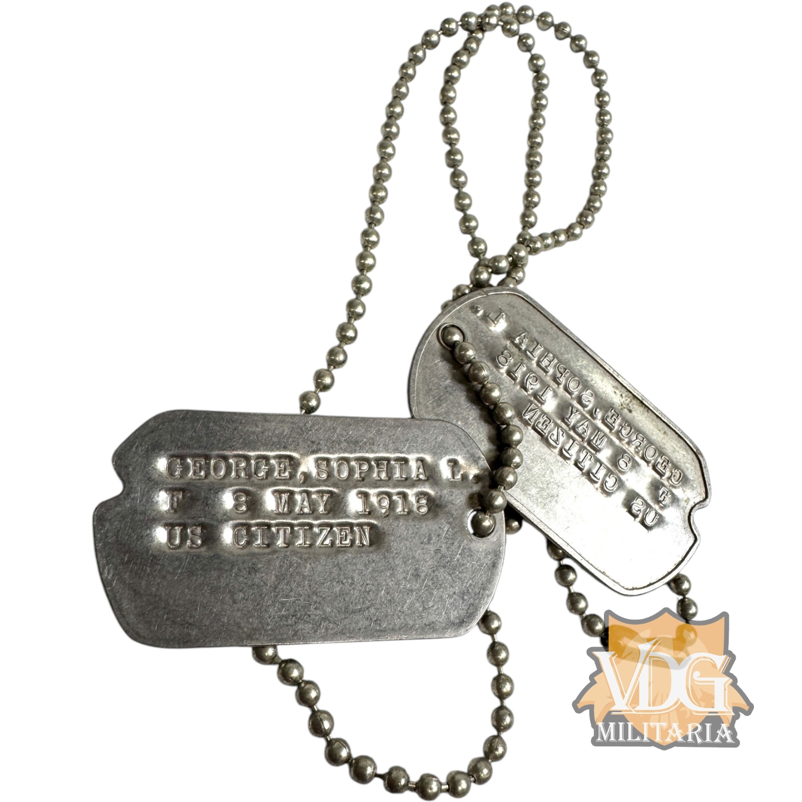 WW2 US Female Civilian Identification Dog Tags Named to Sophia L ...