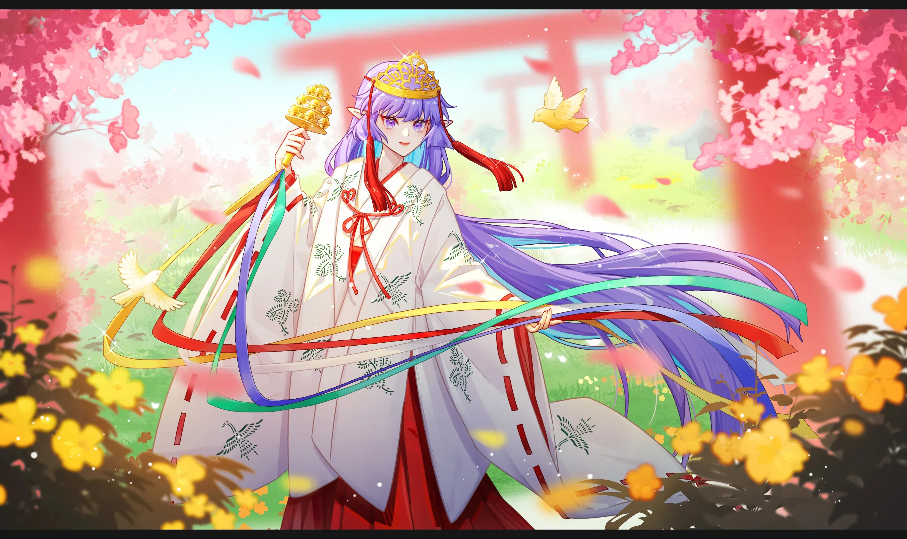 Kagura Dance Shrine Maiden Illustration YCH Miko Attire Traditional Jananese Costume Commercial ...