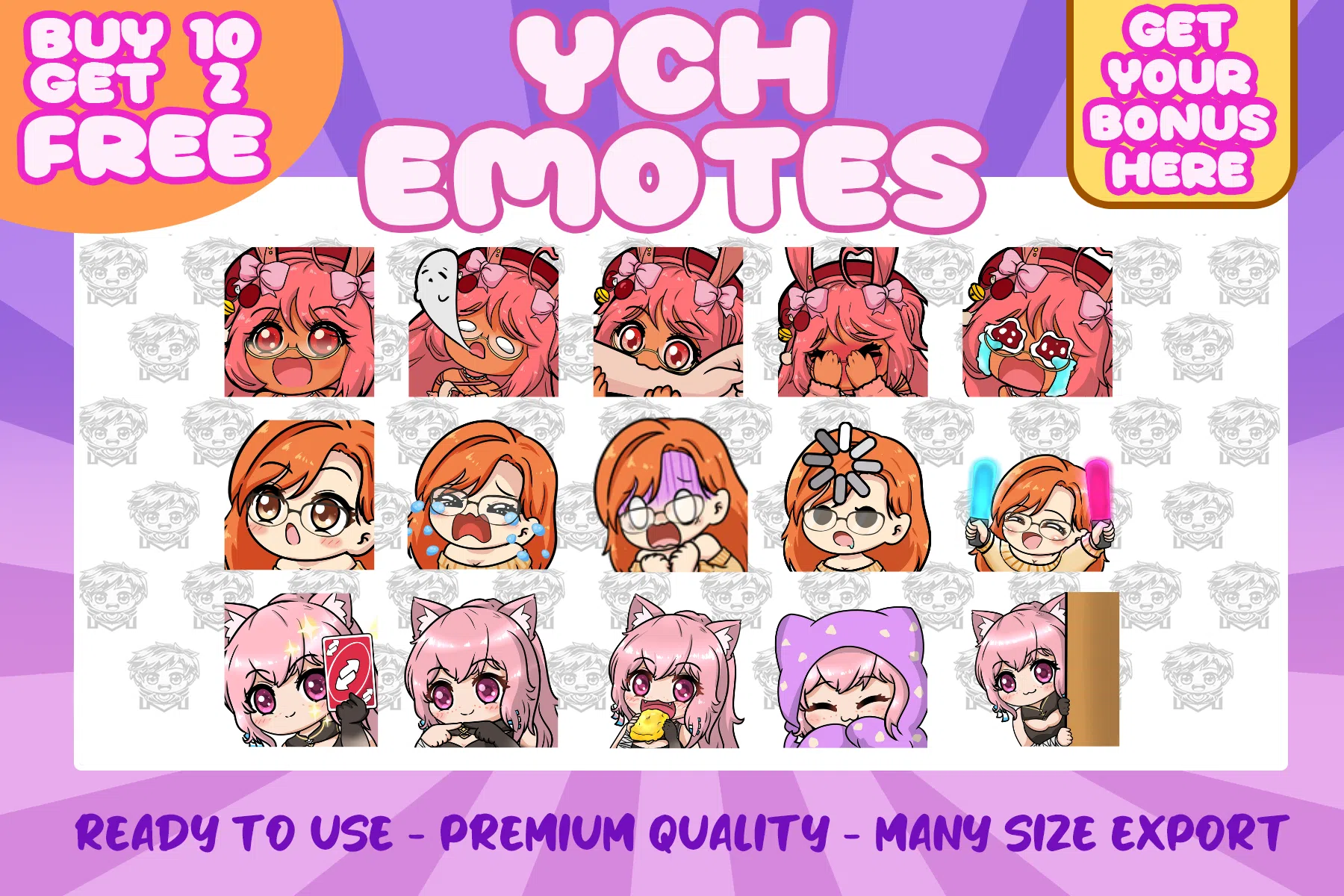 YCH Emotes Chibi Package [ buy 5 get bonus 1 ] For Twitch Emotes ...
