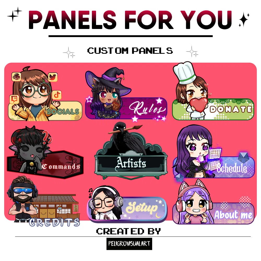 Custom Twitch Chibi Panels by Mai Visual (@PeligroVisual) | VGen