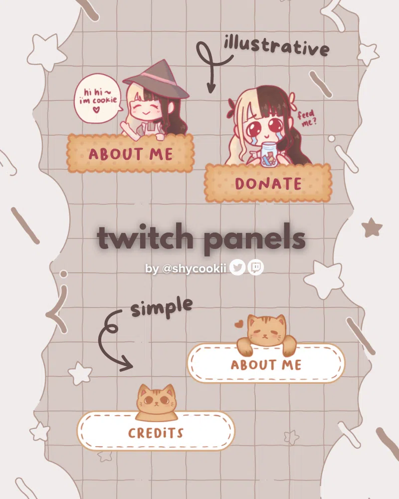 chibi + illustrative twitch panels by cookie ⋆˚ ˖° (@shycookii) | VGen