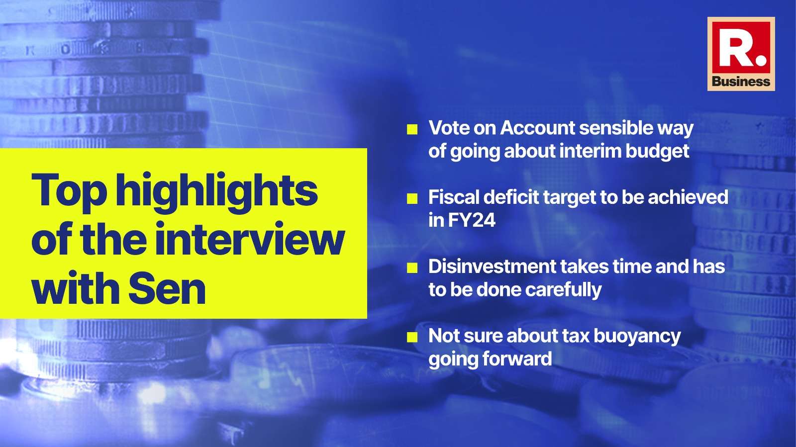 Vote on Account wise way of going about interim budget: Sen- Republic World