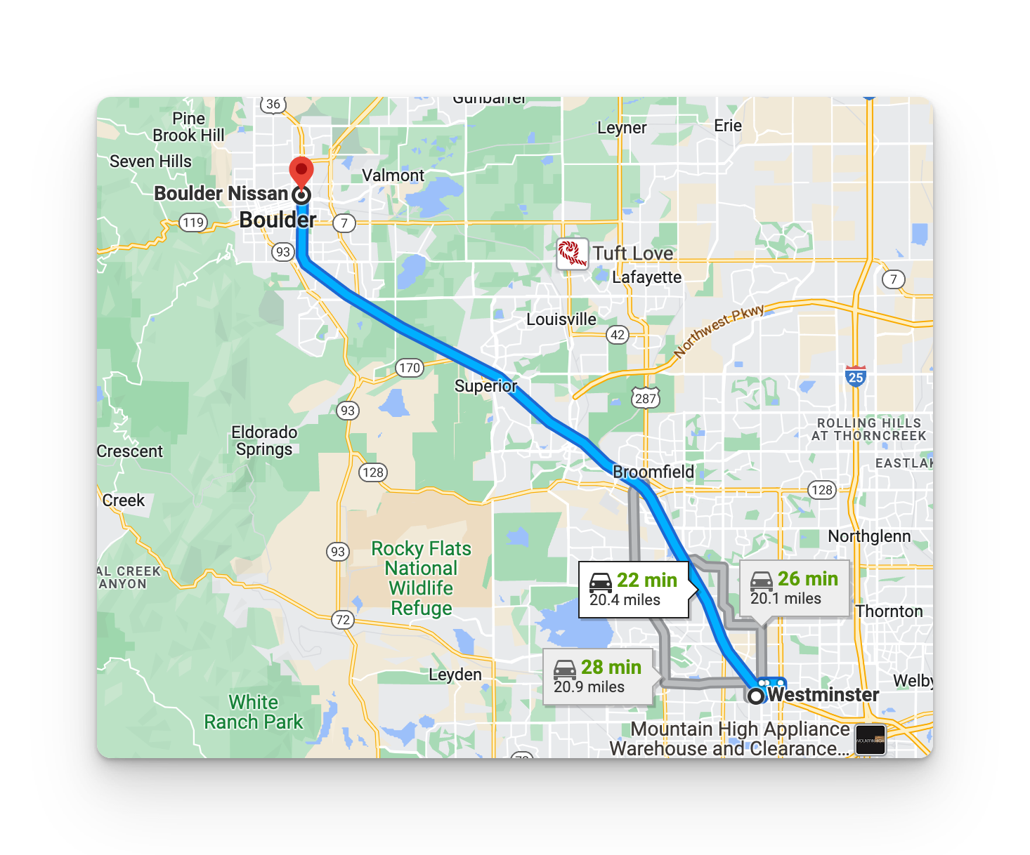 Driving Directions from Denver, Westminster, Longmont | Boulder Nissan ...