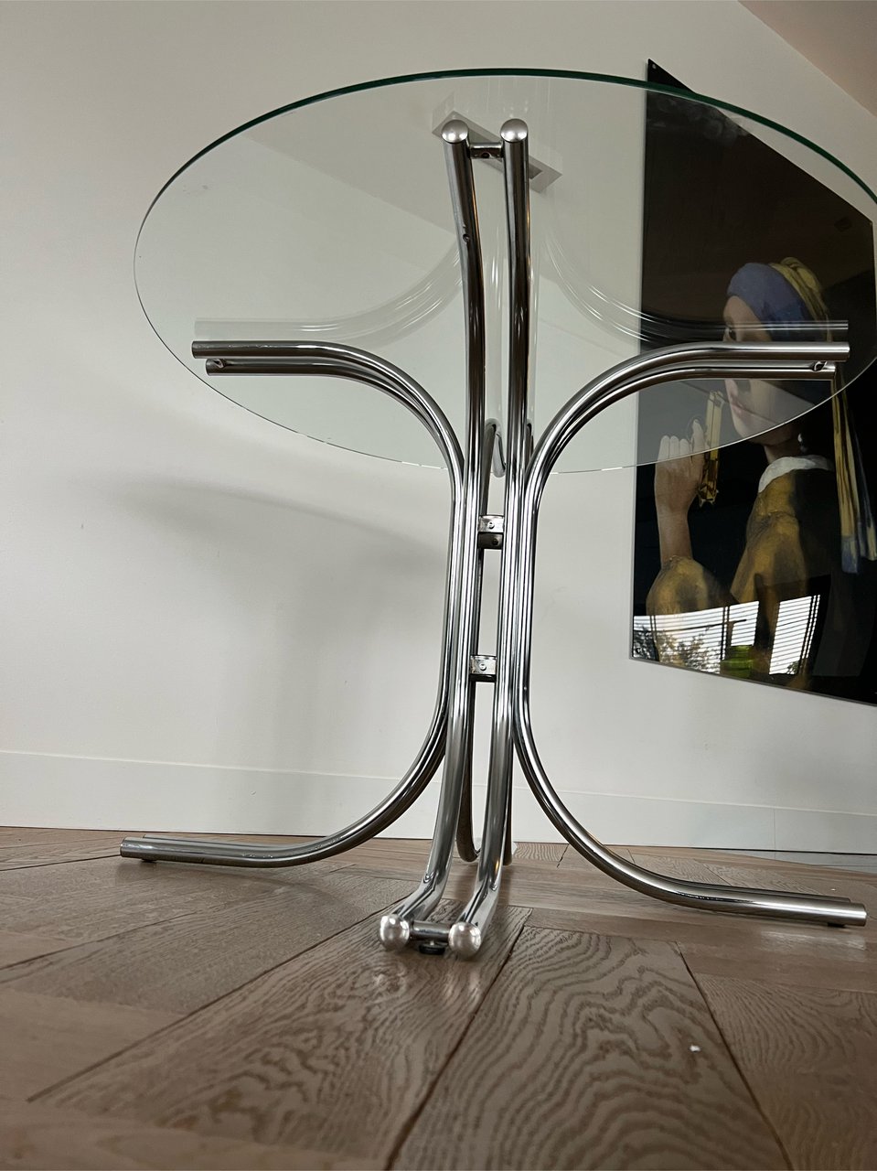 Vintage glass tubular frame table | € 285 | Whoppah