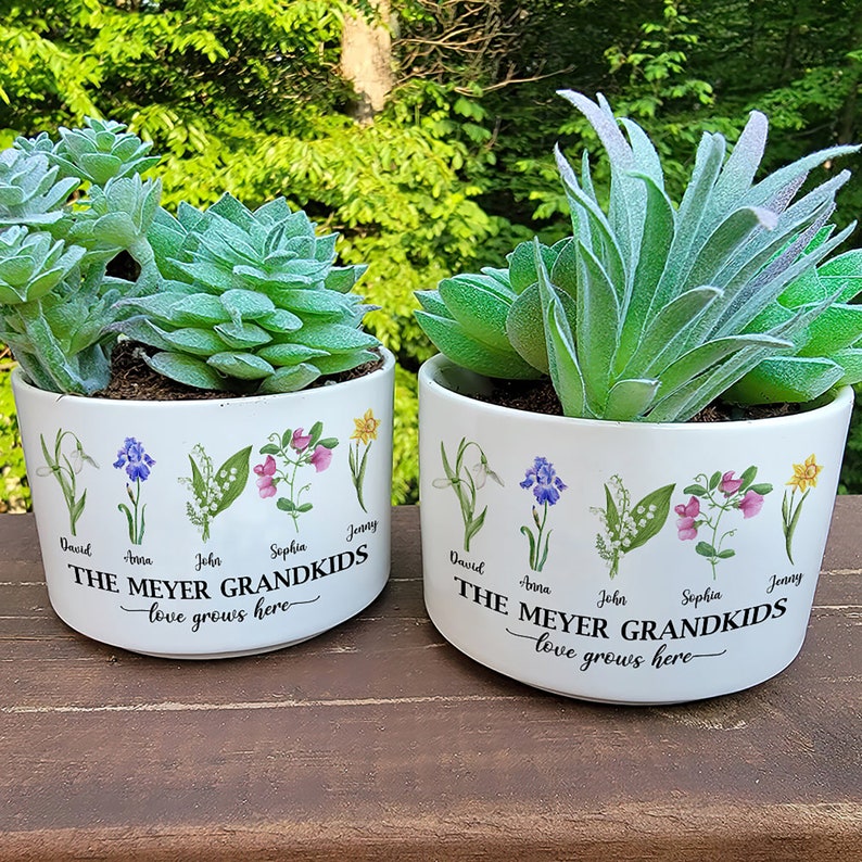 Personalized Garden Love Grow Here Plant Pot Custom Birth Month Flower