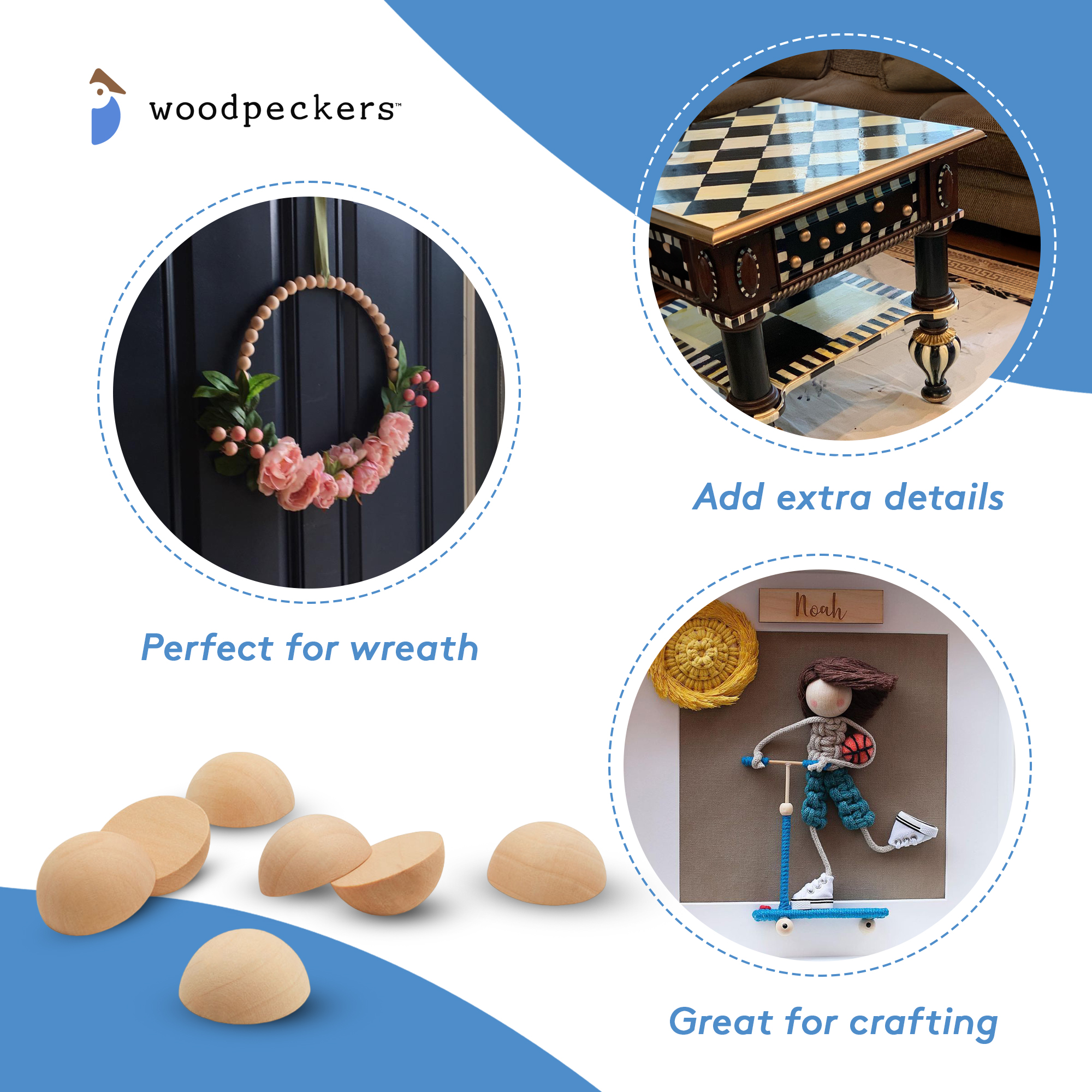 Wooden Split Balls 1 inch, Half Balls for Crafting and DIY Décor ...