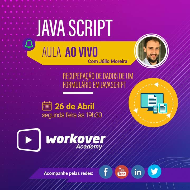 Aula de JavaScript ao vivo com o YouTuber Júlio Moreira!